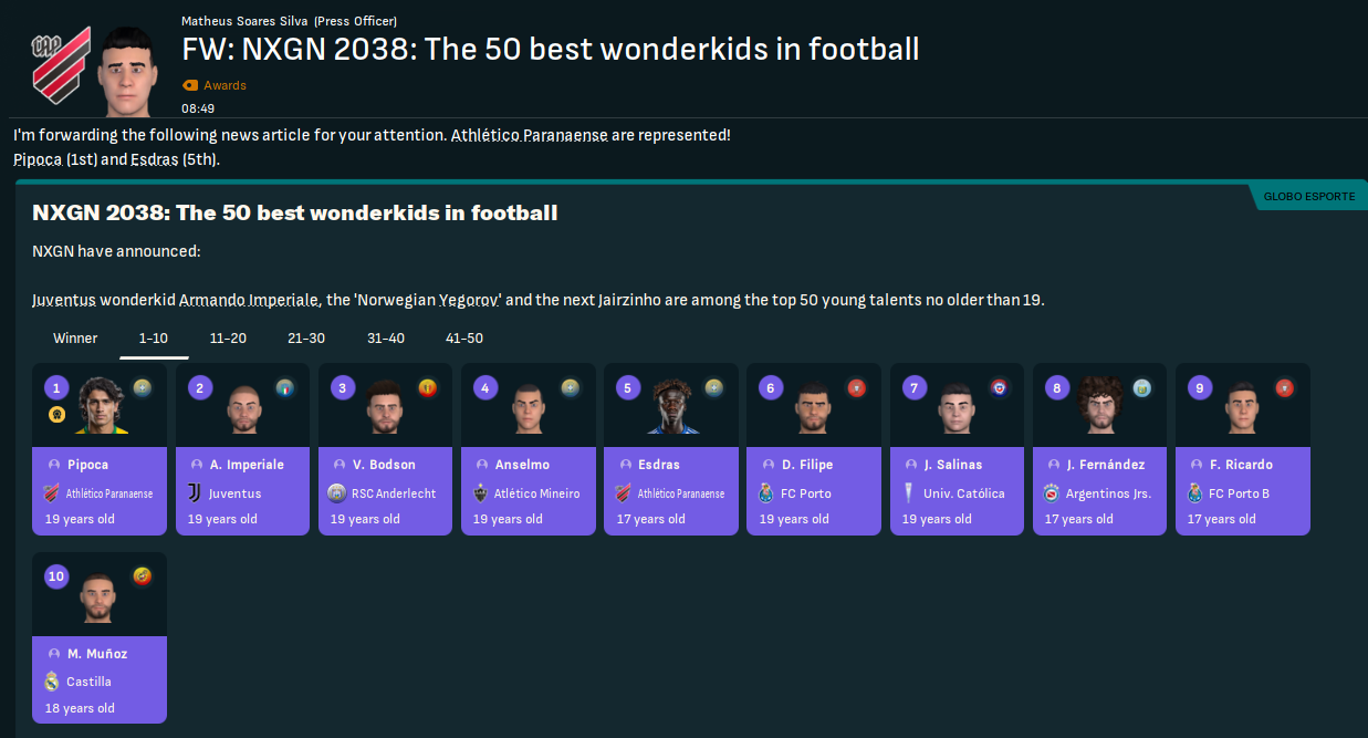 Pentagon Pursuit | Part 33 | Pipoca Wins NxGn – Football Manager Addict